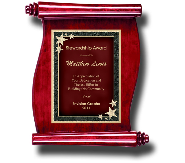 Red Starburst Rosewood Scroll Plaque